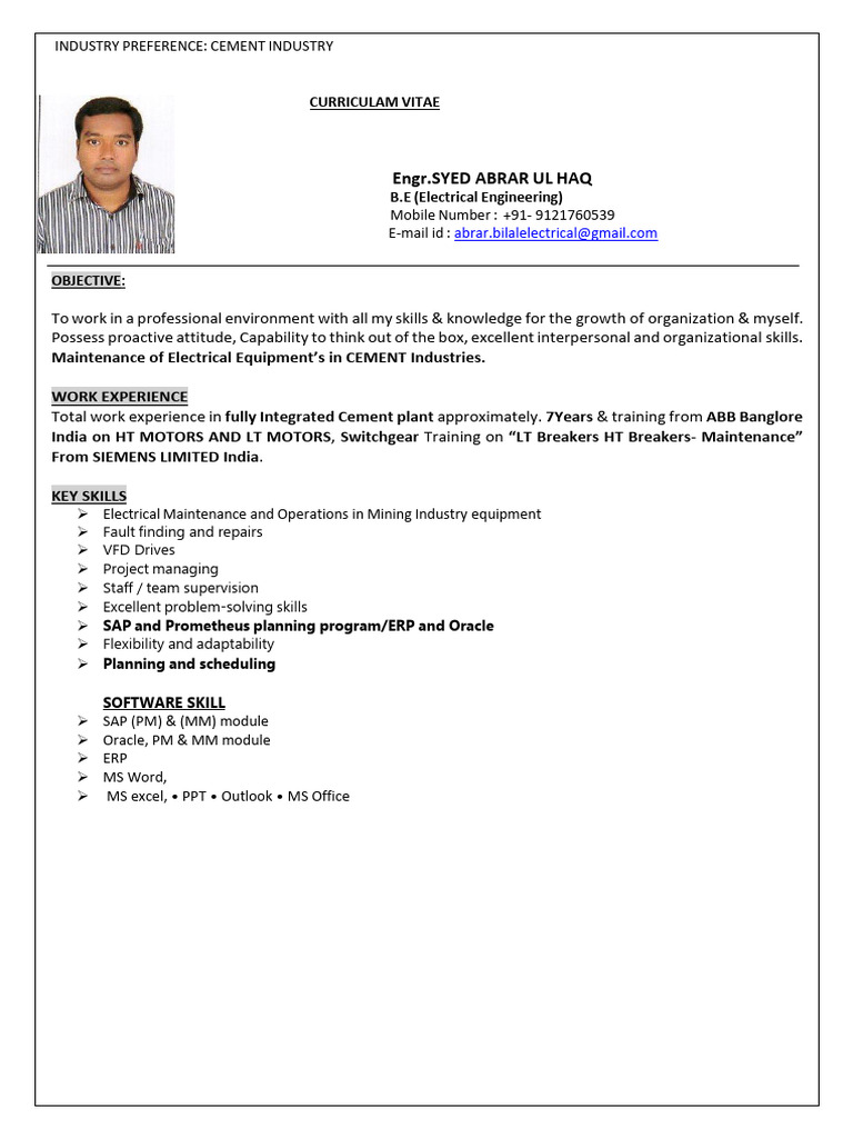RESUME Syed Abrar Ul Haq | Download Free PDF | Electrical Substation | Transformer