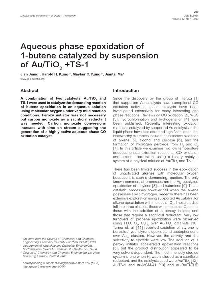 Aqueous Phase Epoxidation of 1-Butene Catalyzed by Suspension of Au ...
