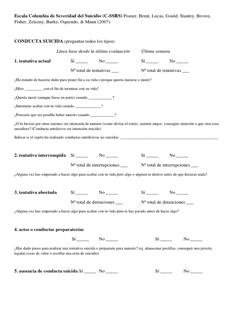 Escala Columbia de Severidad Del Suicidio | Descargar gratis PDF ...