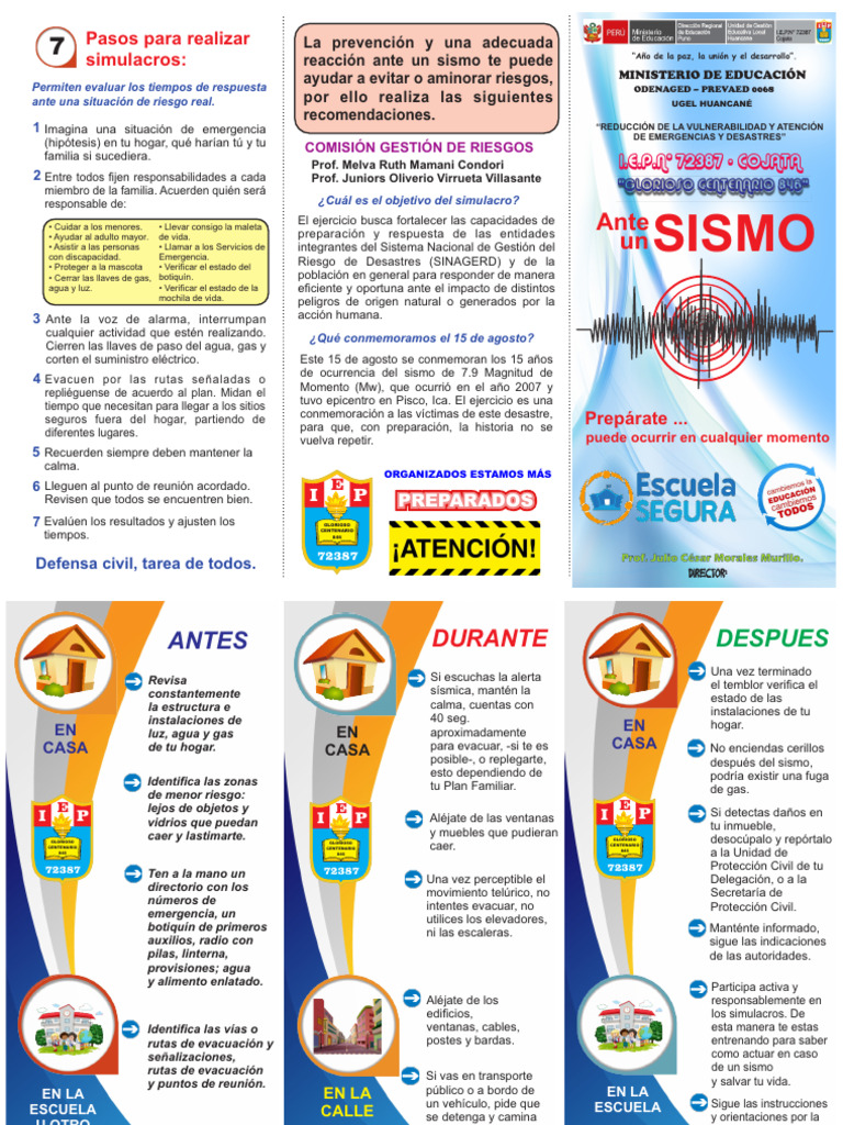 TRIPTICO SISMO AGOSTO | Descargar gratis PDF | Defensa Civil | Temblores