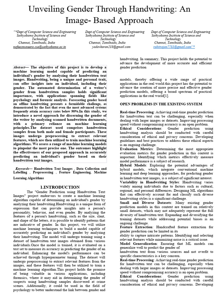 Unveiling Gender Through Handwriting Vidya | PDF | Machine Learning ...