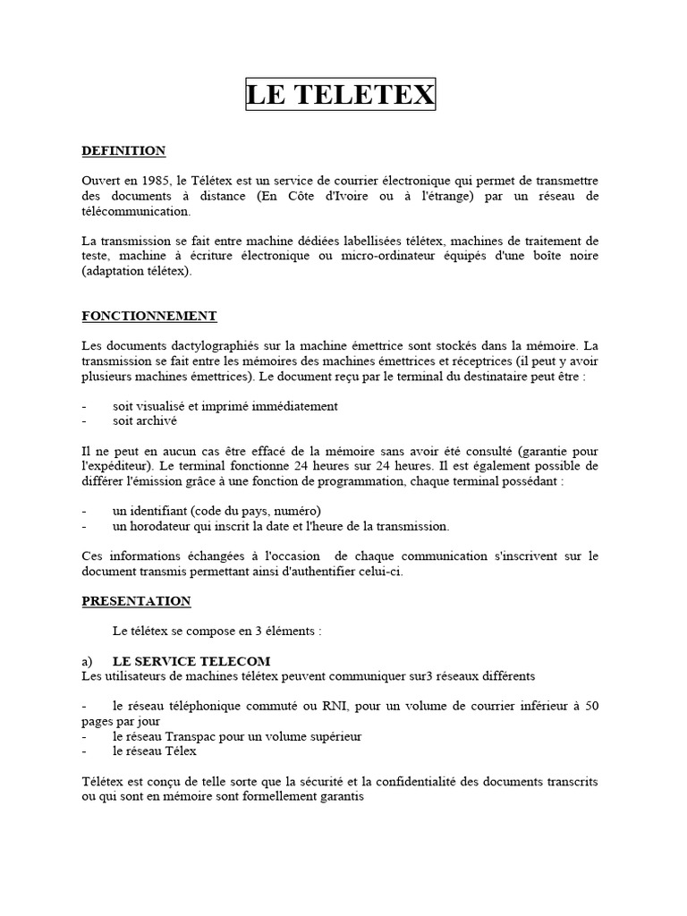 OC 1ère G1 LE TELETEX | PDF | Télécommunications | Technologies de l ...