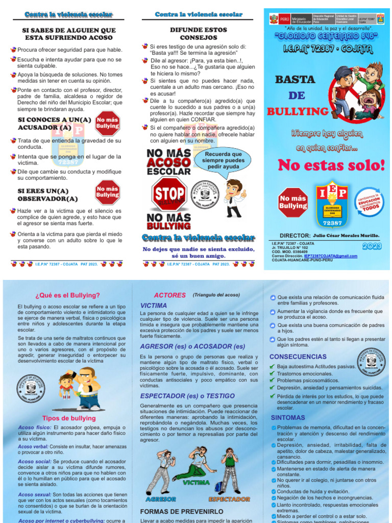 TRIPTICO BULLYING 2023 | PDF | Intimidación | Ciencias del comportamiento TRIPTICO BULLYING 2023 | PDF | Intimidación | Ciencias del comportamiento