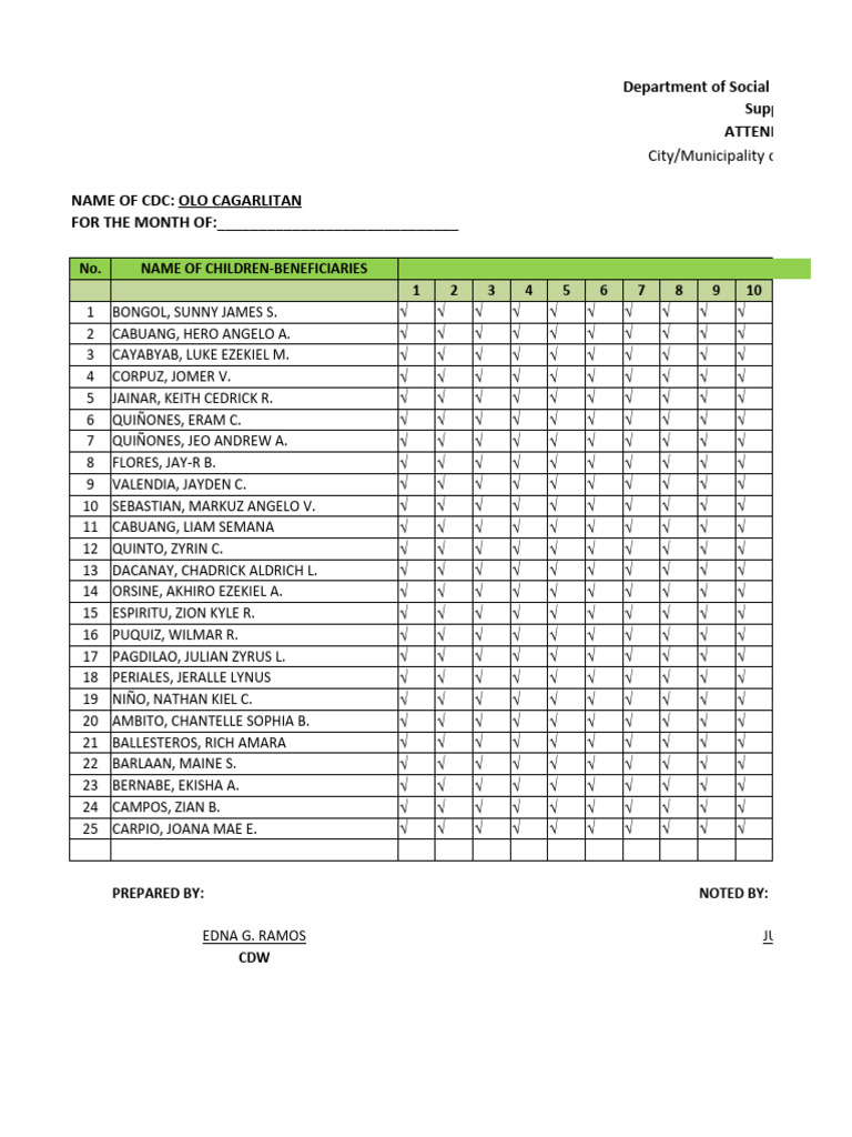 Attendance-Sheet BATCH 1 | PDF