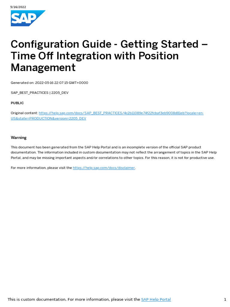 Activation of SAP Best Practices Integration of Time Off With Position ...
