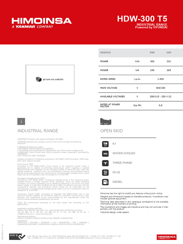 Generator Set Data Sheet HDW 300 t5 Open Skid English | PDF | Diesel ...