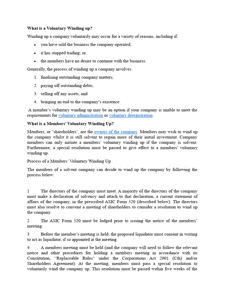 Understanding Members' Voluntary Winding Up | PDF | Liquidation ...