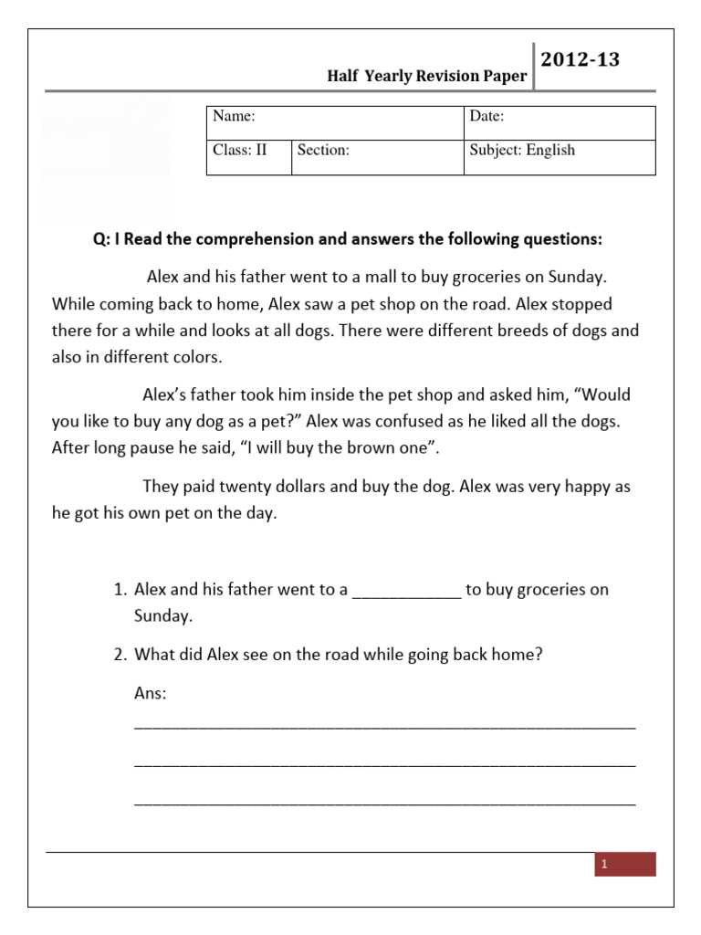 CBSE Class 2 English Practice Worksheets | PDF