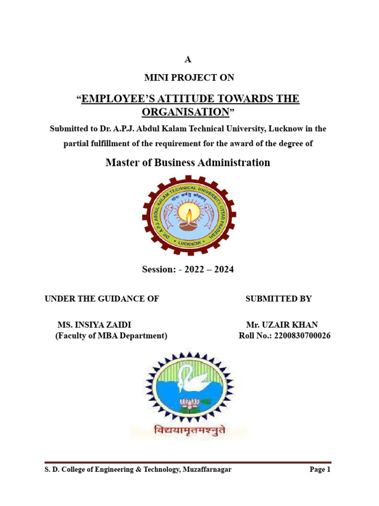 Mayank PROJECT | PDF | Attitude (Psychology) | Job Satisfaction