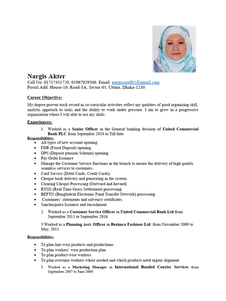 Nargis Akter CV | PDF | Banks | Cheque
