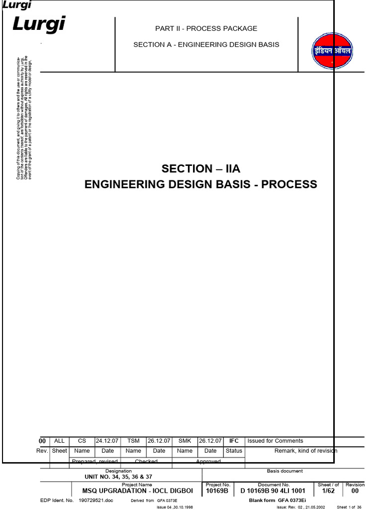 Upgradation Feed Document Engineering Design Basis | PDF | Steel | Heat ...