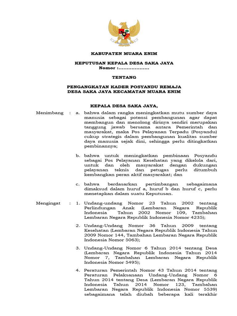 SK-Kader Posyandu Remaja 2024 | PDF