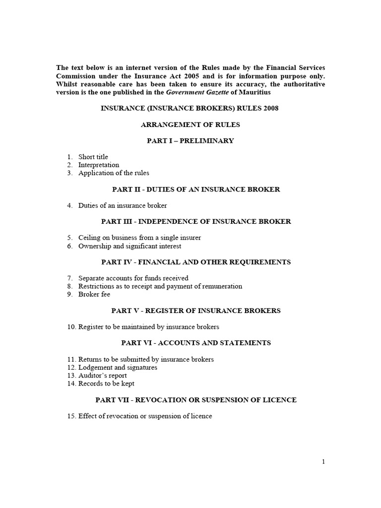 Insurance Brokers Rules in Mauritius | PDF | Insurance | Reinsurance