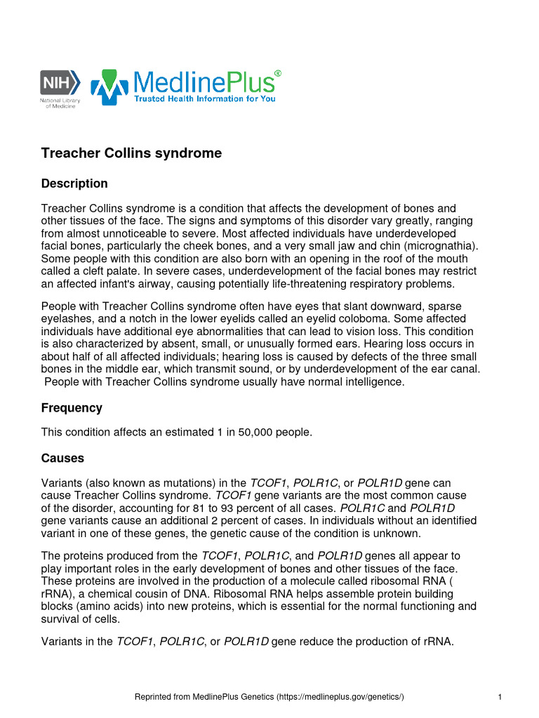 Treacher Collins Syndrome | PDF | Ribosomal Rna | Diseases And Disorders
