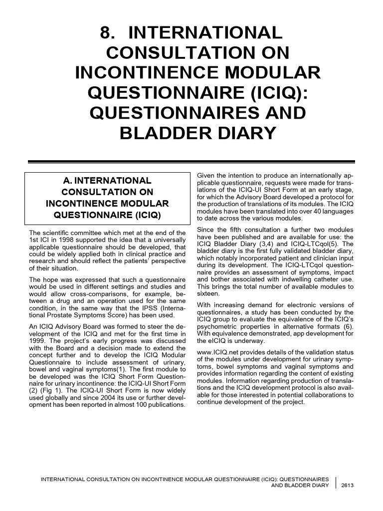 ICIQ and Bladder Diary PDF | PDF | Urinary Incontinence | Diseases And Disorders