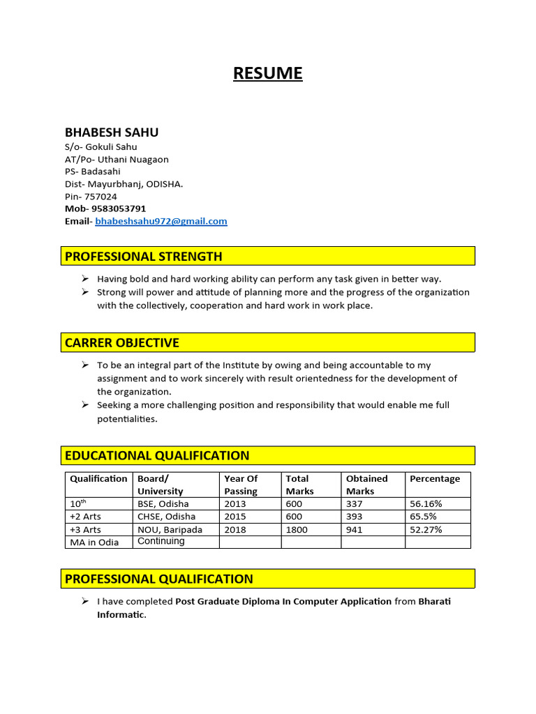 Resume: Bhabesh Sahu | PDF
