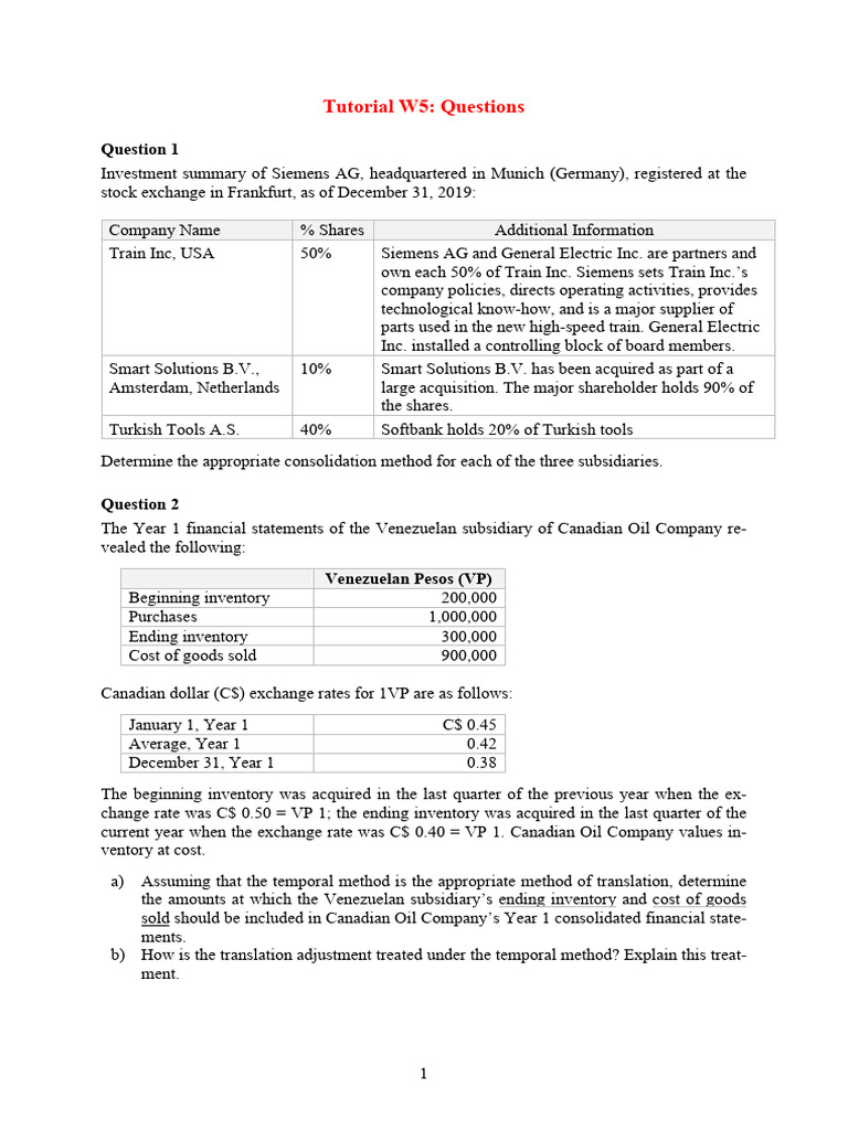 IFR - Tutorial W5 - Questions | PDF | Equity (Finance) | Dividend