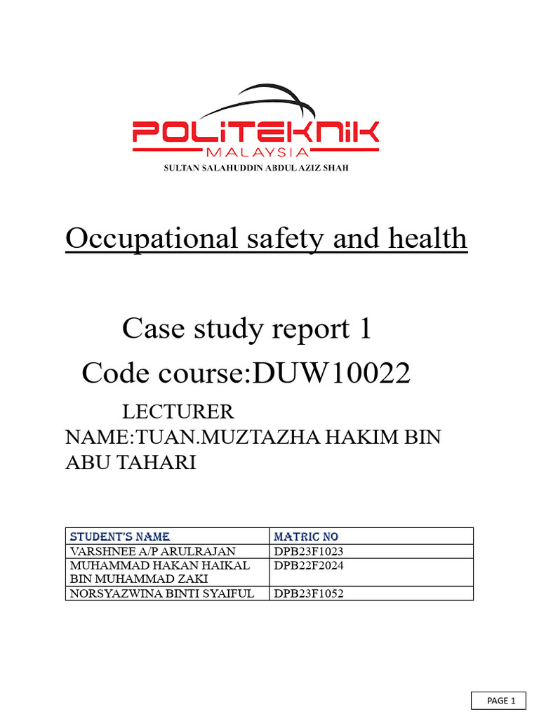 (Osha) Case Study 1 | PDF | Hazards | Occupational Safety And Health