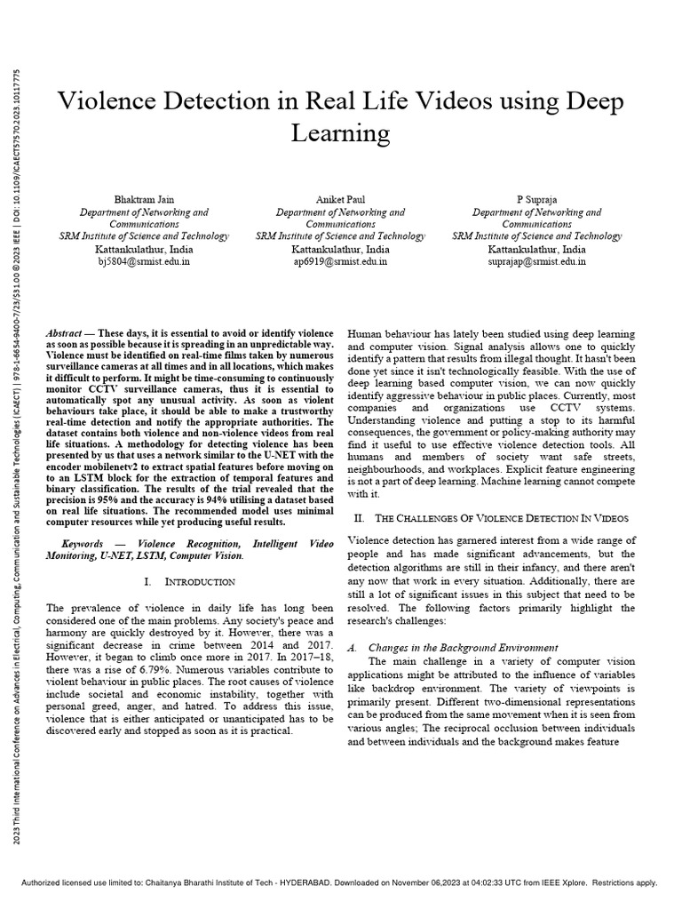 Real-Time Violence Detection in Videos | PDF | Closed Circuit ...
