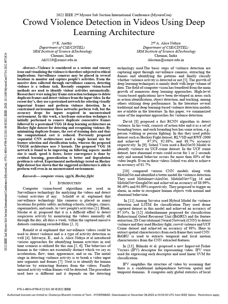 Crowd Violence Detection in Videos Using Deep Learning Architecture8 ...