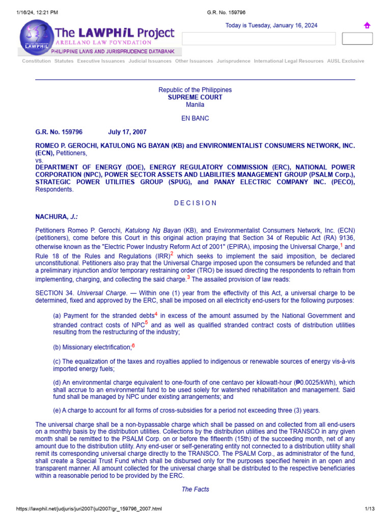 Gerochi vs. Department of Energy, 527 SCRA 696 (2007) . | PDF | Mandamus | Taxes