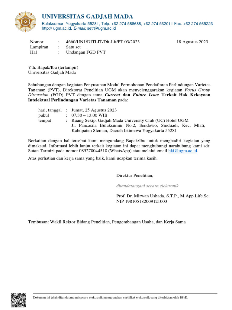 4660 - KI UGM - Undangan FGD PVT | PDF