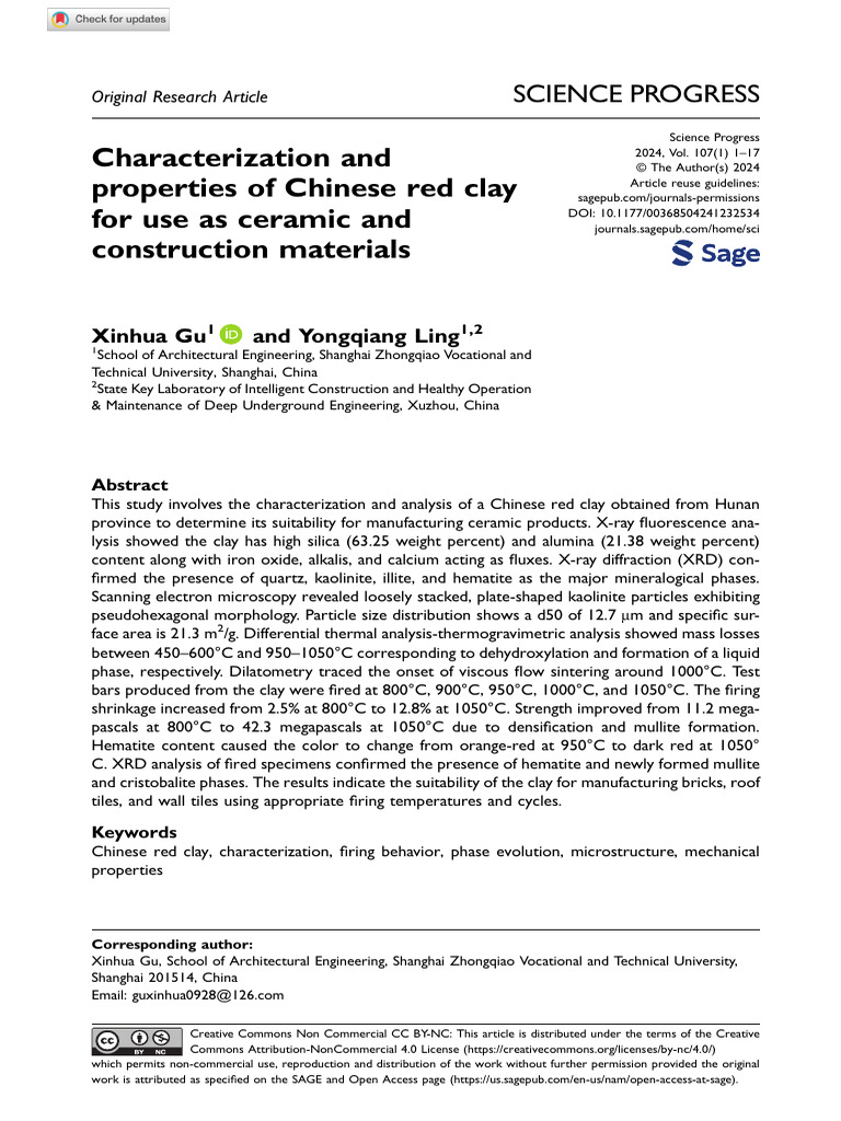 Gu Ling 2024 Characterization and Properties of Chinese Red Clay For ...