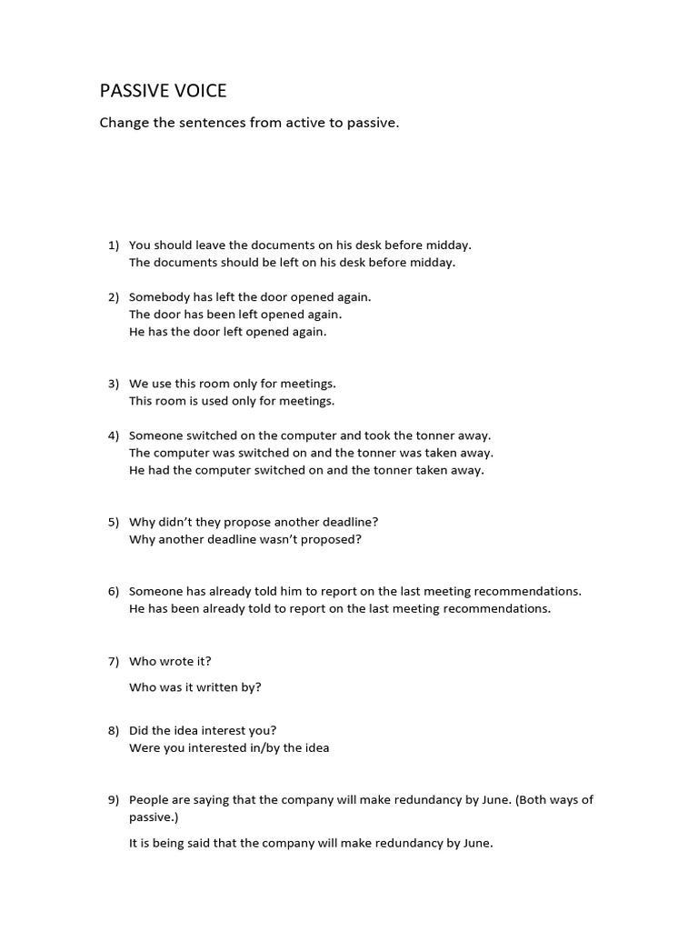 PASSIVE VOICE Key 1.docx | PDF