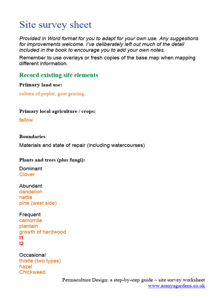 Site survey sheet | Download Free PDF | Soil | Permaculture