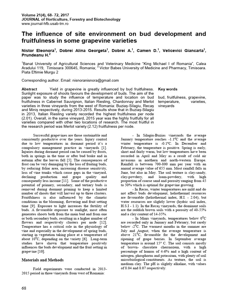 The Influence of Site Environment On Bud Development and Fruitfulness ...