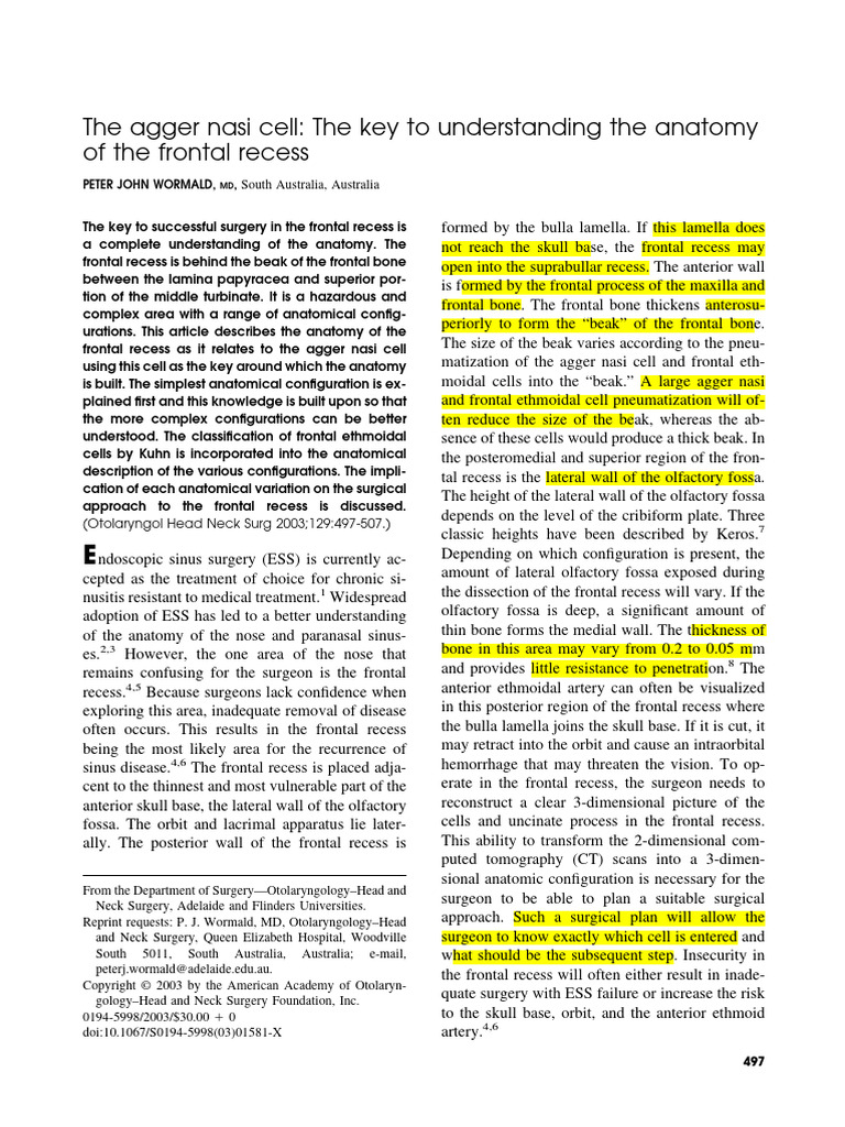 2003 Wormald The Agger Nasi Cell The Key To Understanding The Anatomy ...