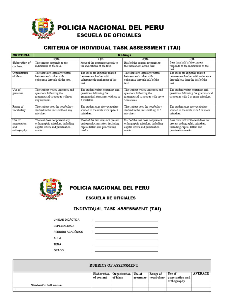 Criteria of Individual Task Assessment | PDF | Orthography | Applied Linguistics