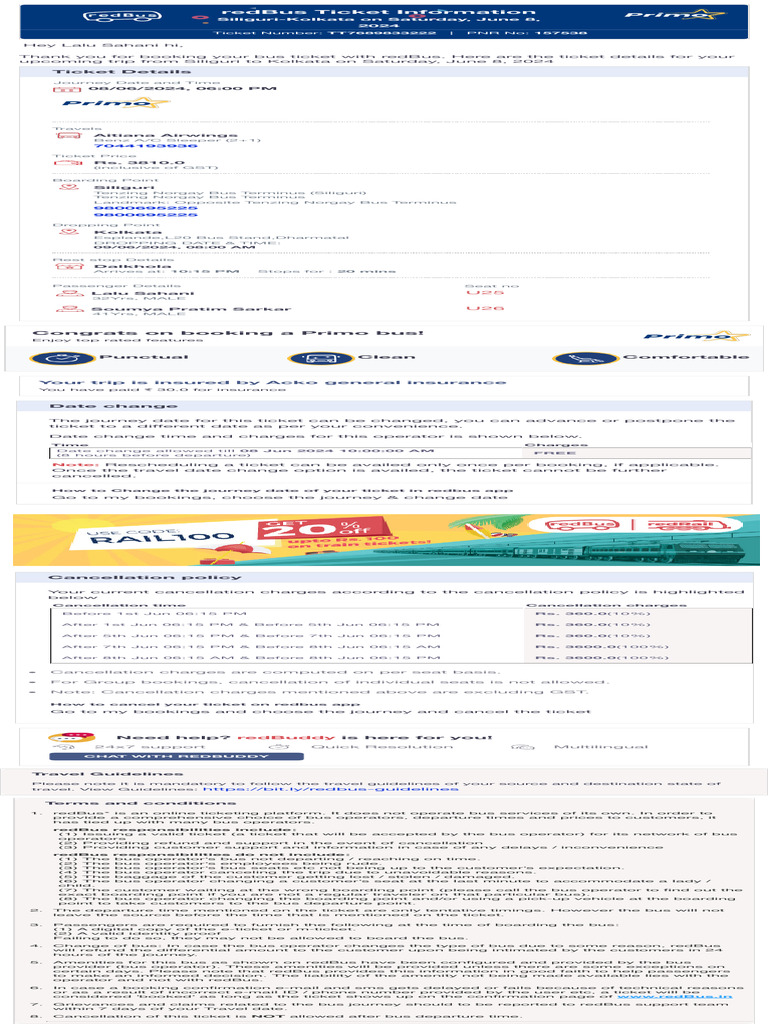 Redbus Ticket Information: Congrats On Booking A Primo Bus! | PDF | Bus ...