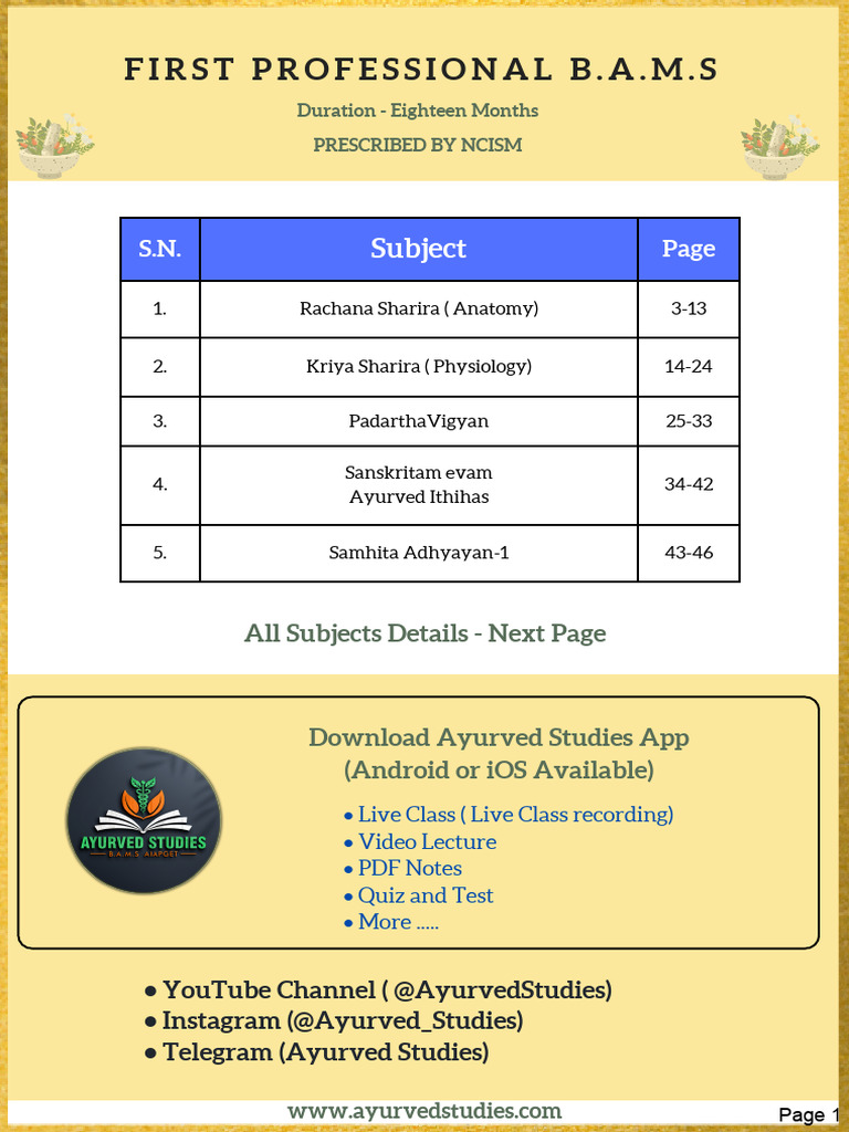 BAMS 1st Prof All Subject Syllabus - NCISM | PDF | Respiratory Tract | Digestion