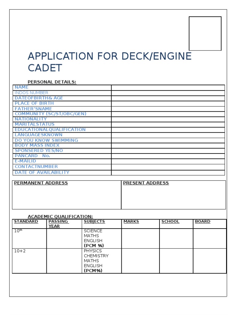Cadet Application Form | PDF | Technology & Engineering