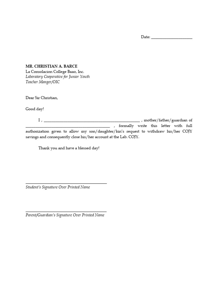 Parent Authorization for Account Closure | PDF | Wellness