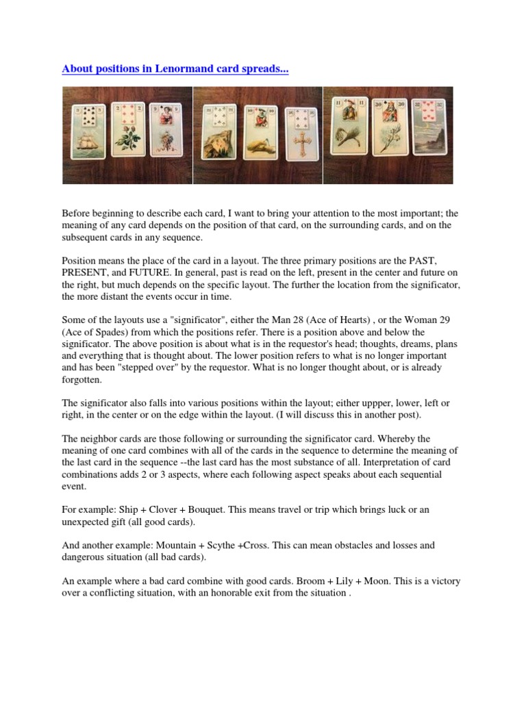Lenormand Card Spread Positions | PDF | Perception