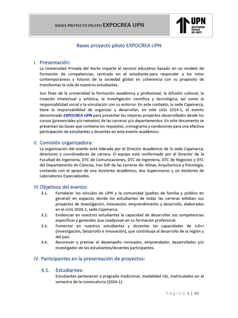 2. Bases Py Piloto EXPOCREA UPN | PDF | Plan de estudios | Iniciativa ... 2. Bases Py Piloto EXPOCREA UPN | PDF | Plan de estudios | Iniciativa ...