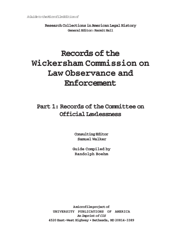 1965 WickershamCommPt1 | PDF | Police | Crimes