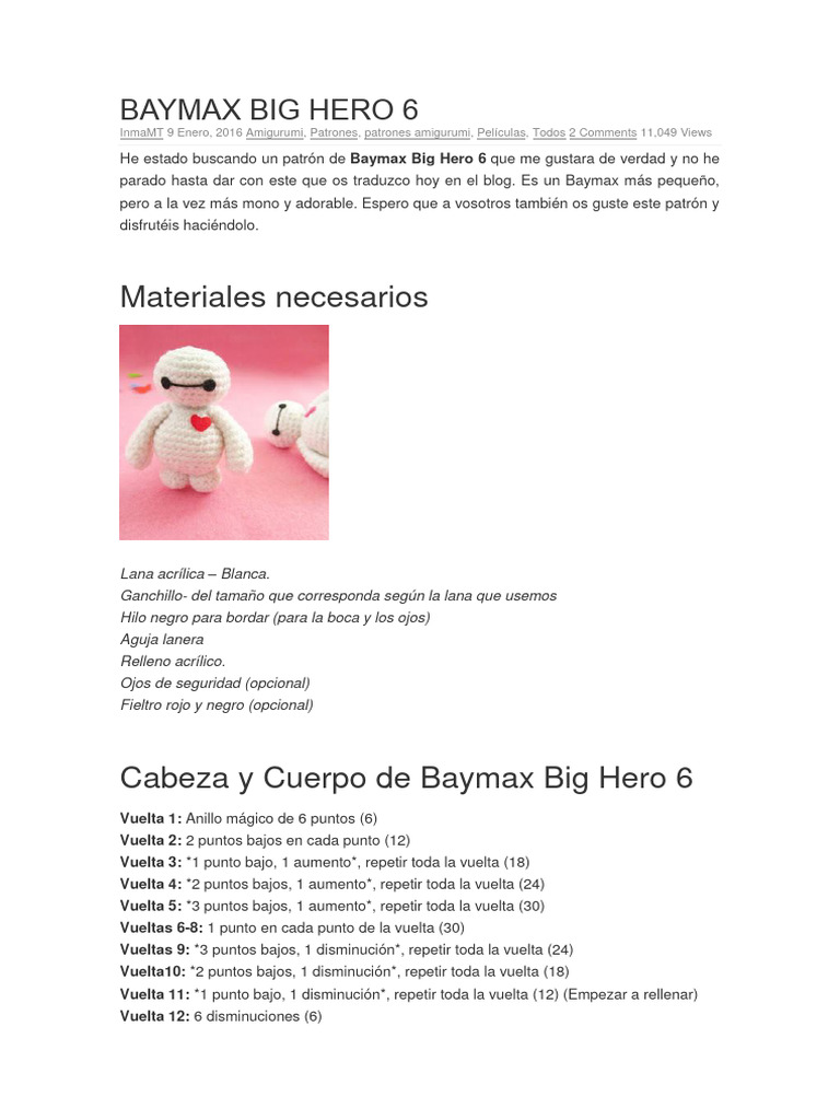 BAYMAX BIG HERO 6 | PDF | Amigurumi | Textiles