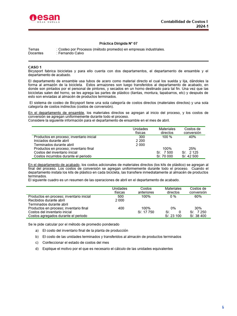 pd7 cc1 - 2024-1 | PDF | café | Costo