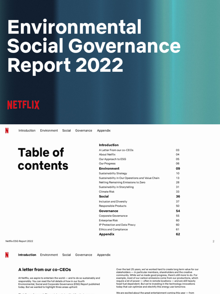 Netflix ESG Report 2022 Overview | PDF | Climate Change Mitigation ...