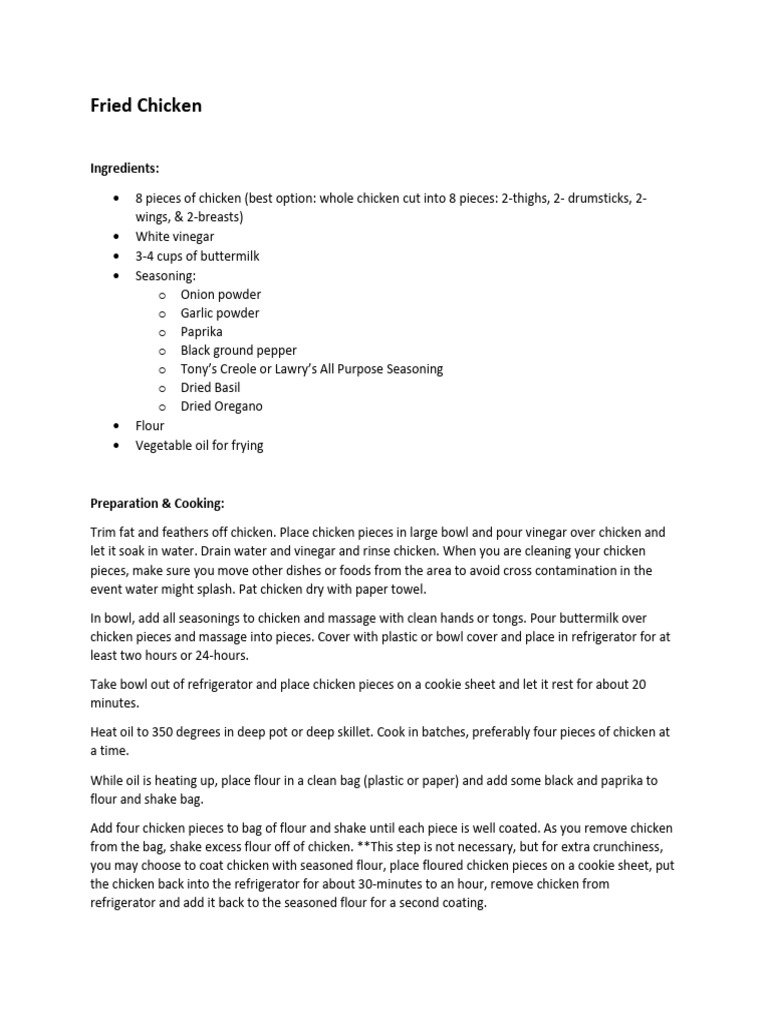 Fried Chicken Recipe | PDF | Food And Drink | Foods