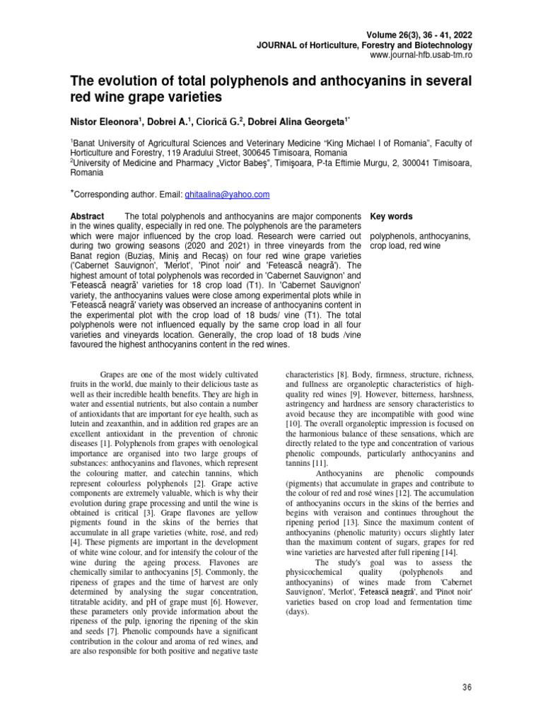 The evolution of total polyphenols and anthocyanins in several red wine grape varieties ...