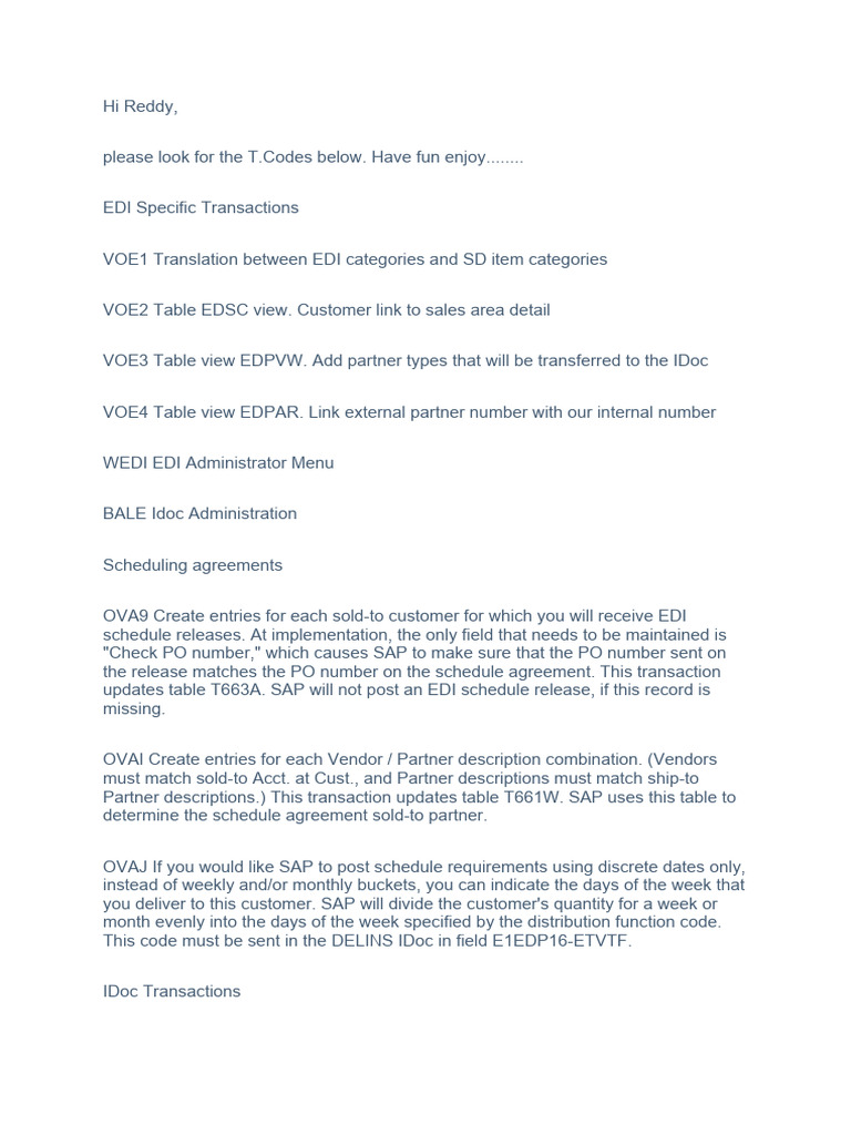 SAP EDI T codes | Download Free PDF | Electronic Data Interchange | Computing