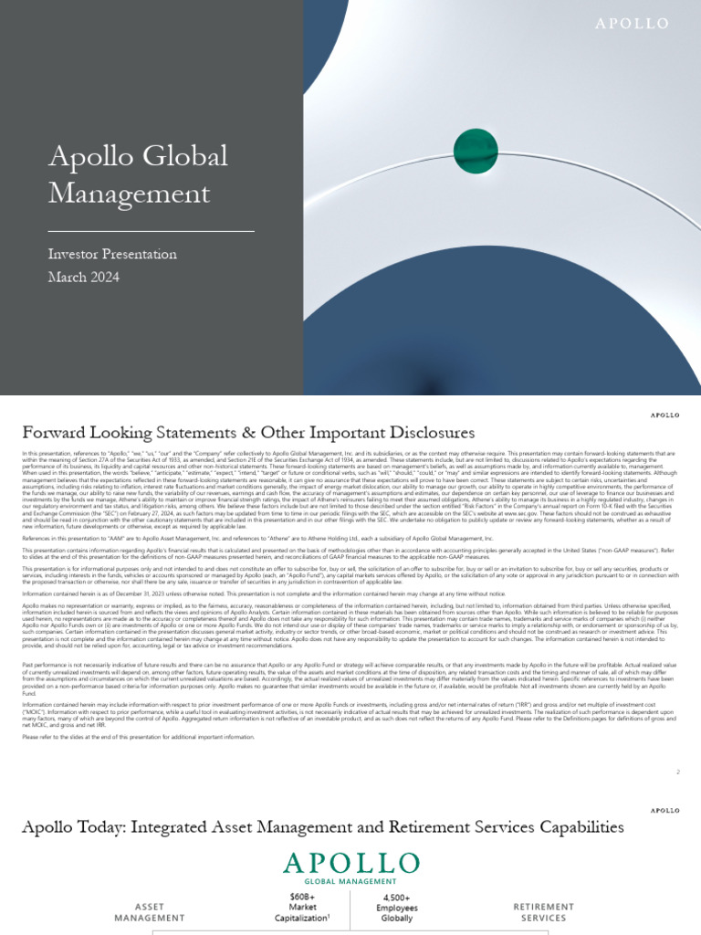 Apollo Investor Presentation - March 2024 | PDF | Investing | Internal ...
