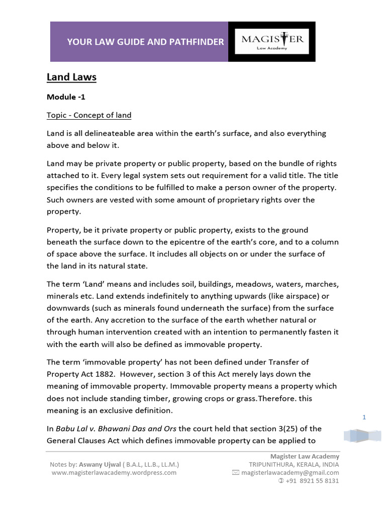 Land Laws - Module 1 | Download Free PDF | Eminent Domain | Justice