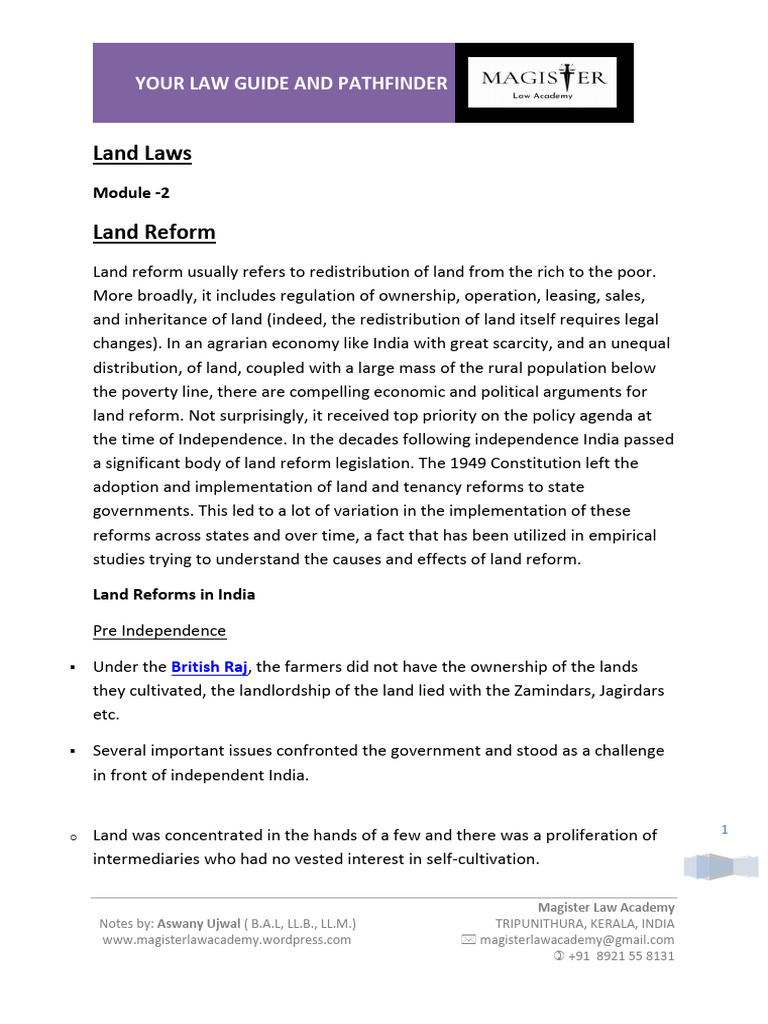 Land Laws - Module 2 | PDF | Land Law