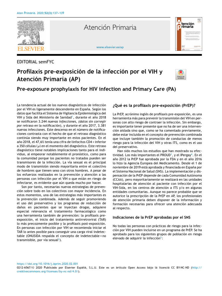 Atención Primaria: Profilaxis Pre-Exposición de La Infección Por El VIH ...
