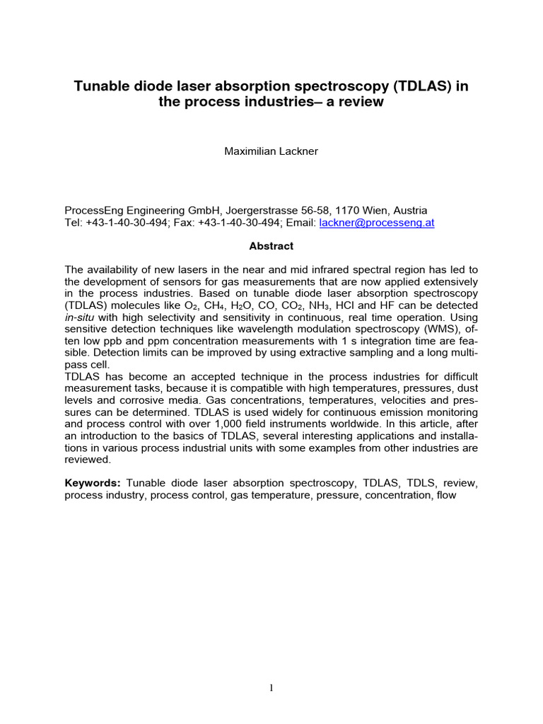 Y2015 - Tunable Diode Laser Absorption Spectroscopy (TDLAS) in The ...